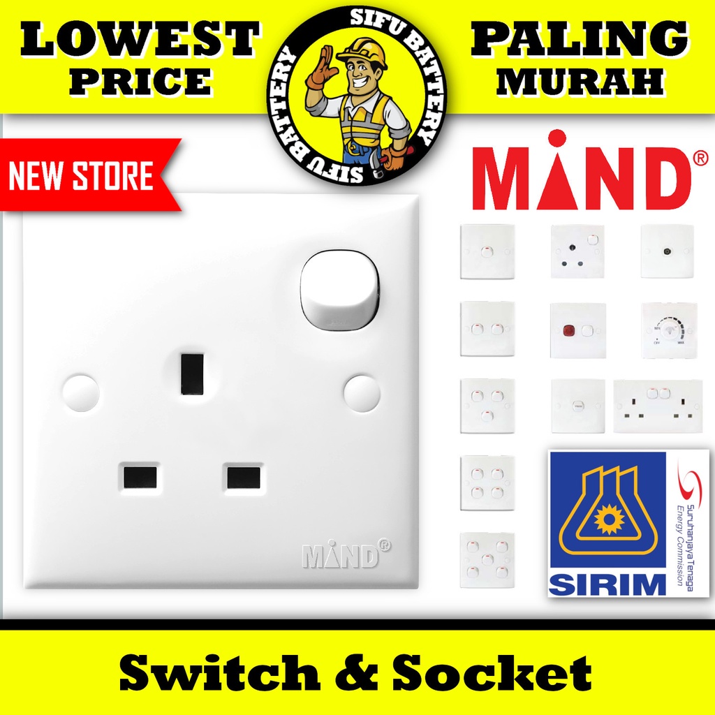 MIND Switch Socket 13A 15A 1G 2G 3G 5G Water Heater Switches With Neon ...