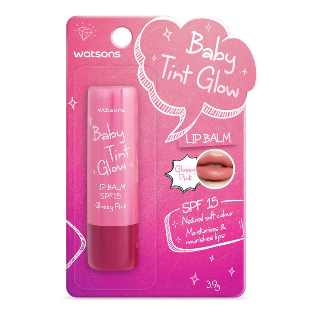 WATSONS Baby Tint Glow Lip Balm SPF15 Glossy Pink 39g WT1 | Shopee Malaysia