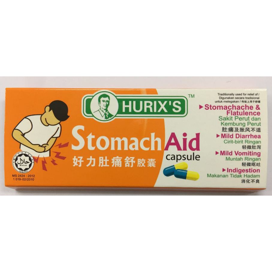 Hurix's Stomach Aid Capsules Herbal Indigestion Vomiting Diarrhea 6Caps ...