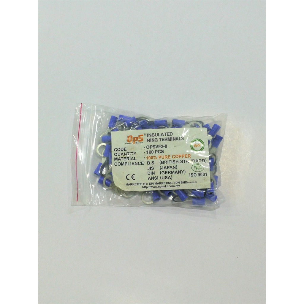 100pcs OPS PVC Insulated Ring Terminal (Hole Size:8.4mm) (Dim:W=12mm L ...