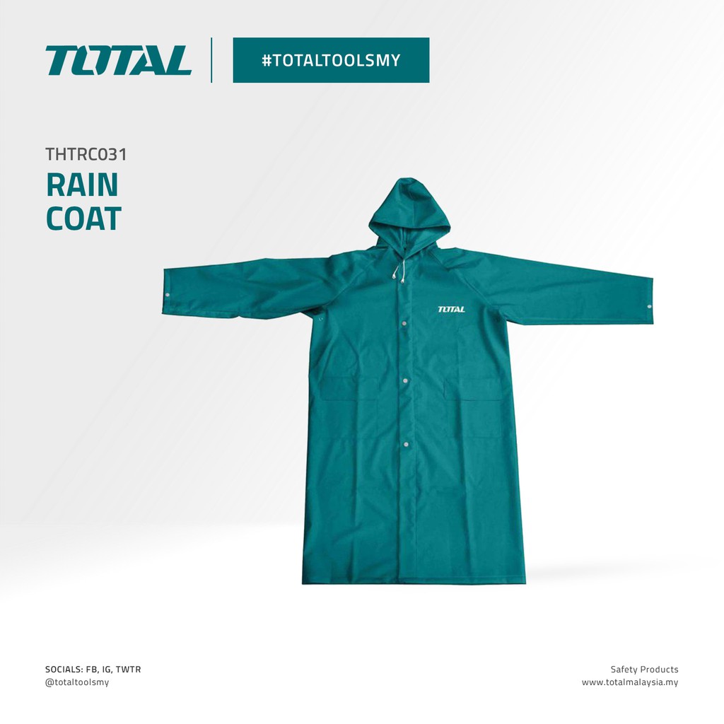 TOTAL Rain Coat Waterproof PVC Hooded + 2 Pockets With Flaps Breathable ...