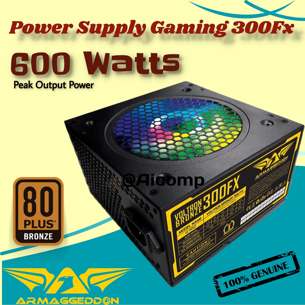 Psu Gaming 300FX Armaggeddon Voltron Bronze 80+ Max Power 600 Watt Power Supply for PC CPU ...