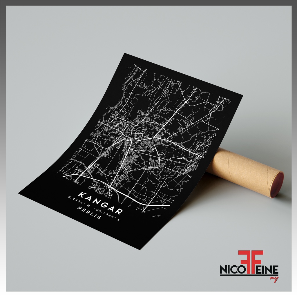 [Poster Only] Kangar Perlis Minimal Map Art Black Background Travel ...