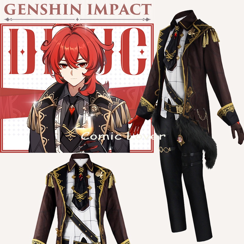Genshin Impact Diluc Ragnvindr Cosplay Costumes Wig New Arrival Game ...