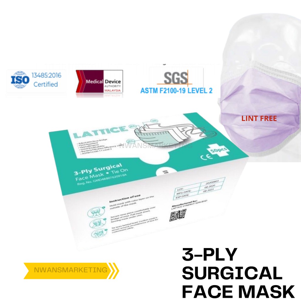 3PLY SURGICAL FACEMASK TIE-ON LINT FREE FACE MASK | Shopee Malaysia