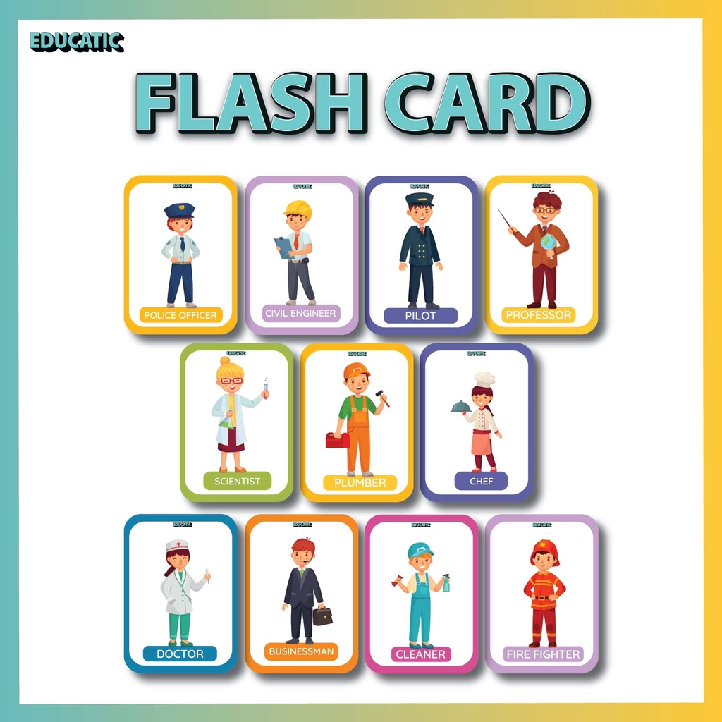 Flash Card Profession Early Learning For Kids | Flashcard Pekerjaan ...