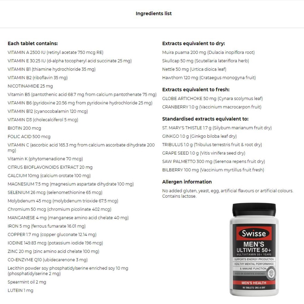 Swisse Men's Ultivite 50+ Multivitamin (90 Tablets) | Shopee Malaysia