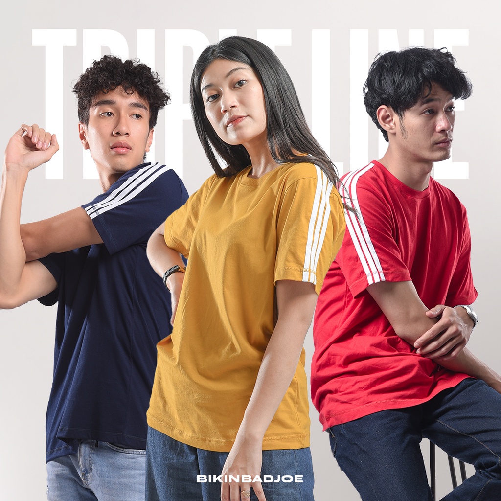 MERAH Buatbadjoe - KAOS POLOS Short - TRIPLELINE - Red MUSTARD NAVY - (TRIPLE LINE SERIES ...