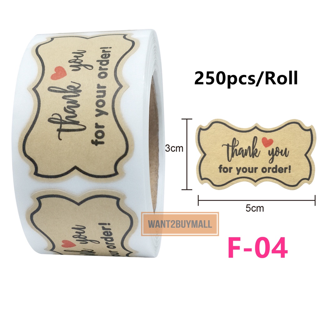 🇲🇾 7.5cm 120pcs Roll Kraft Paper Thank You Sticker Label TQ Stickers ...