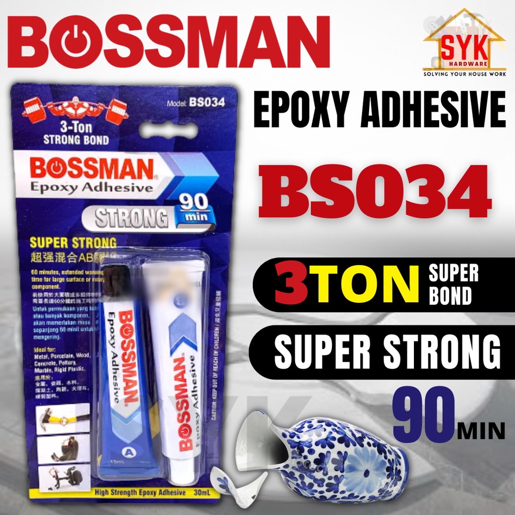 SYK Bossman BS034 3 Ton Super Strong Adhesive Glue Epoxy Strong (Super ...