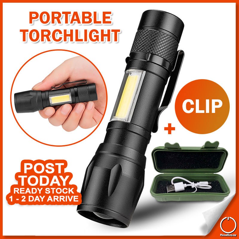 𝗭𝗢𝗢𝗠𝗔𝗕𝗟𝗘 Torch Light With Clip LED Flashlight Torch Super Bright ...