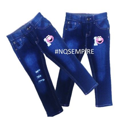 1-5T Children Girl Denim Long Pants Seluar Jeans Skinny Kids Cartoon ...