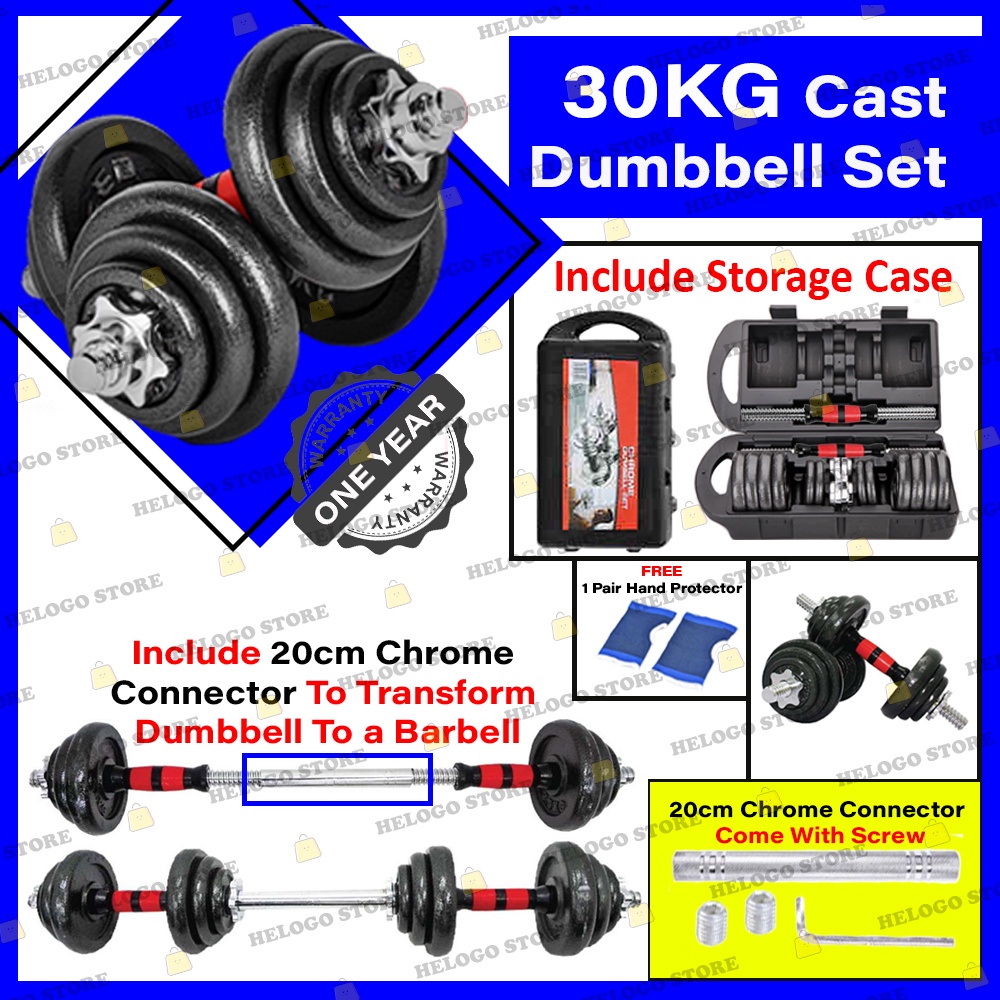 Ready Stock York Steel Cast Iron 30kg Dumbbell Set (15kg x 2PCS) + 20cm ...