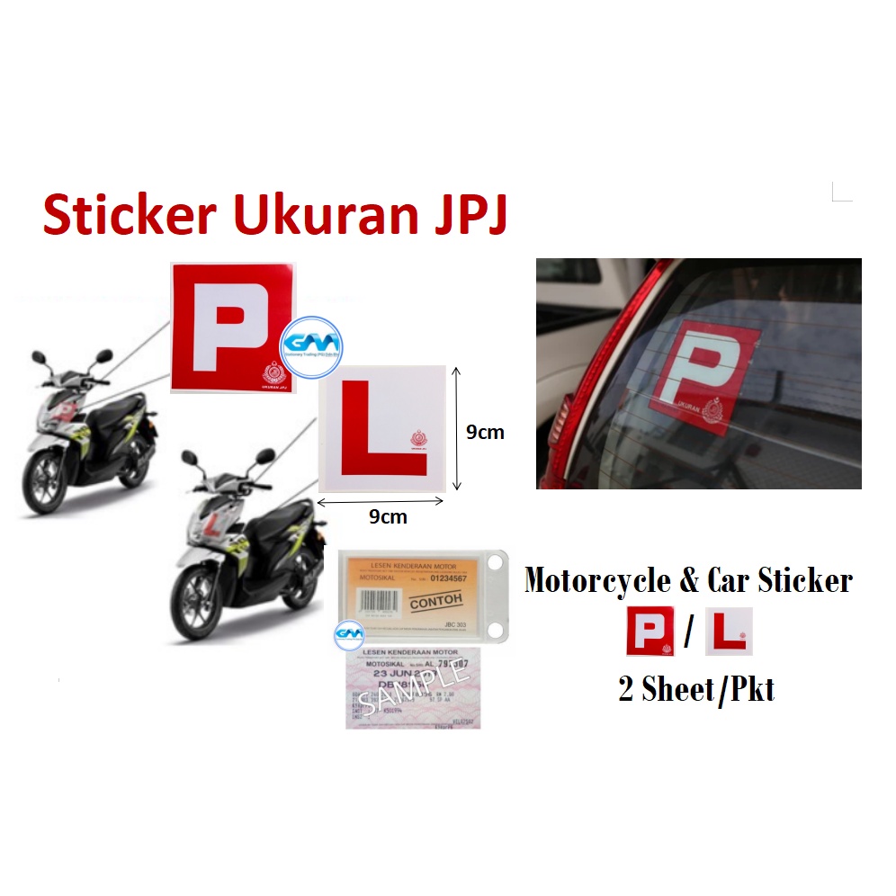 Sticker L Lesen P Lesen Ukuran JPJ (2 Pcs/Pkt) Motorbike Kereta Car ...