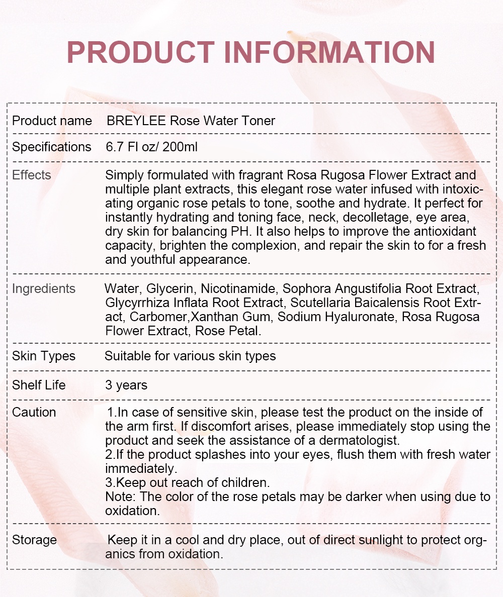 BREYLEE Rose Water Toner Hyaluronic Acid Moisturizer Serum Skincare ...