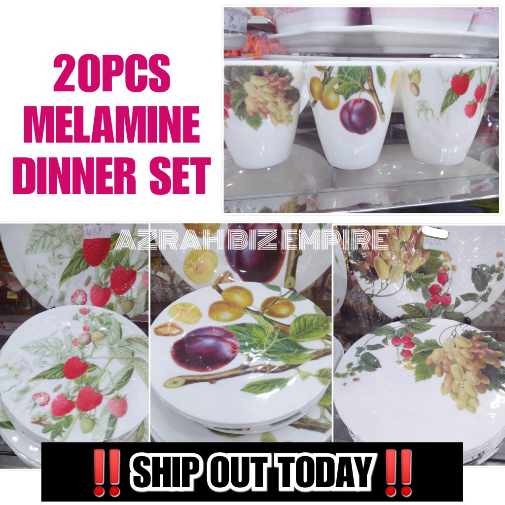 NEW! 20PCS MELAMINE DINNER SET + 6PCS MELAMINE MUG / SET PINGGAN MAKAN ...