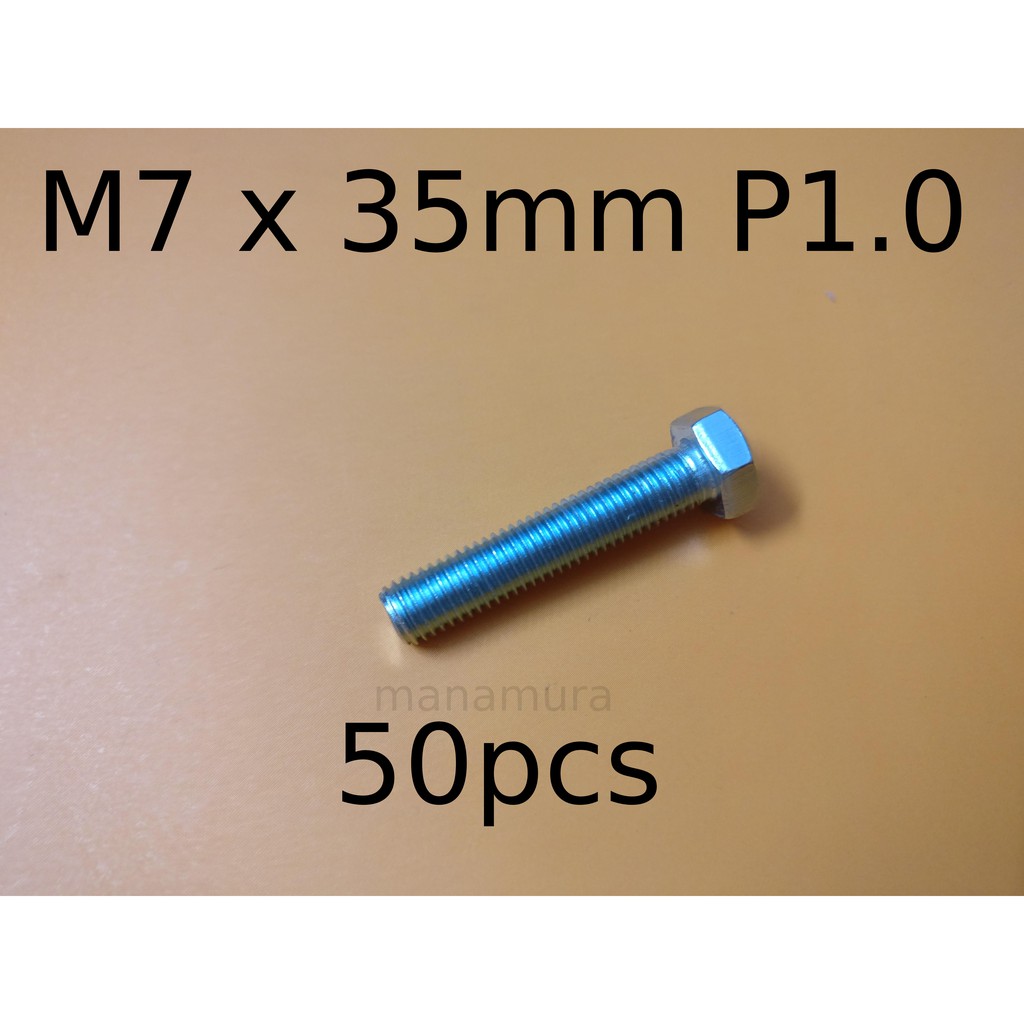 Hex Bolt M7 x 35mm P1.0 (50pcs) Hexagon Bolt Blue Zinc Plated | Shopee ...
