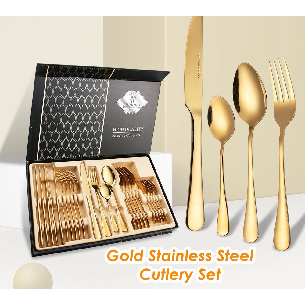 (Crazy Sale) 24pcs High Quality Premium Gold Stainless Steel Luxury ...