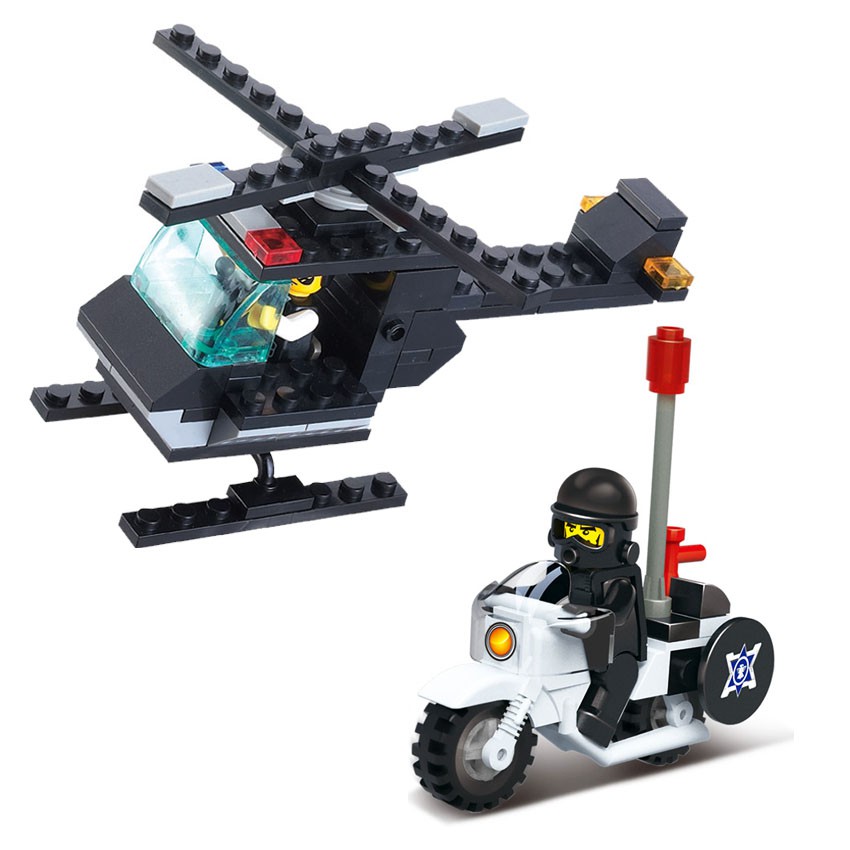 Sluban Riot Police Helicopter Motorcycle Combo Pack LEGO compatible ...