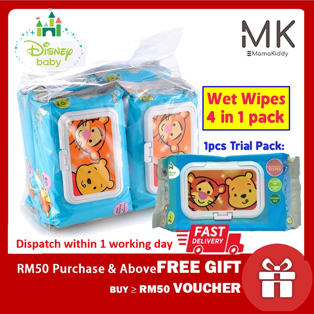 Disney Cuties HALAL 4 in 1 pack Baby Wet Wipes Tissues Value / Trial ...