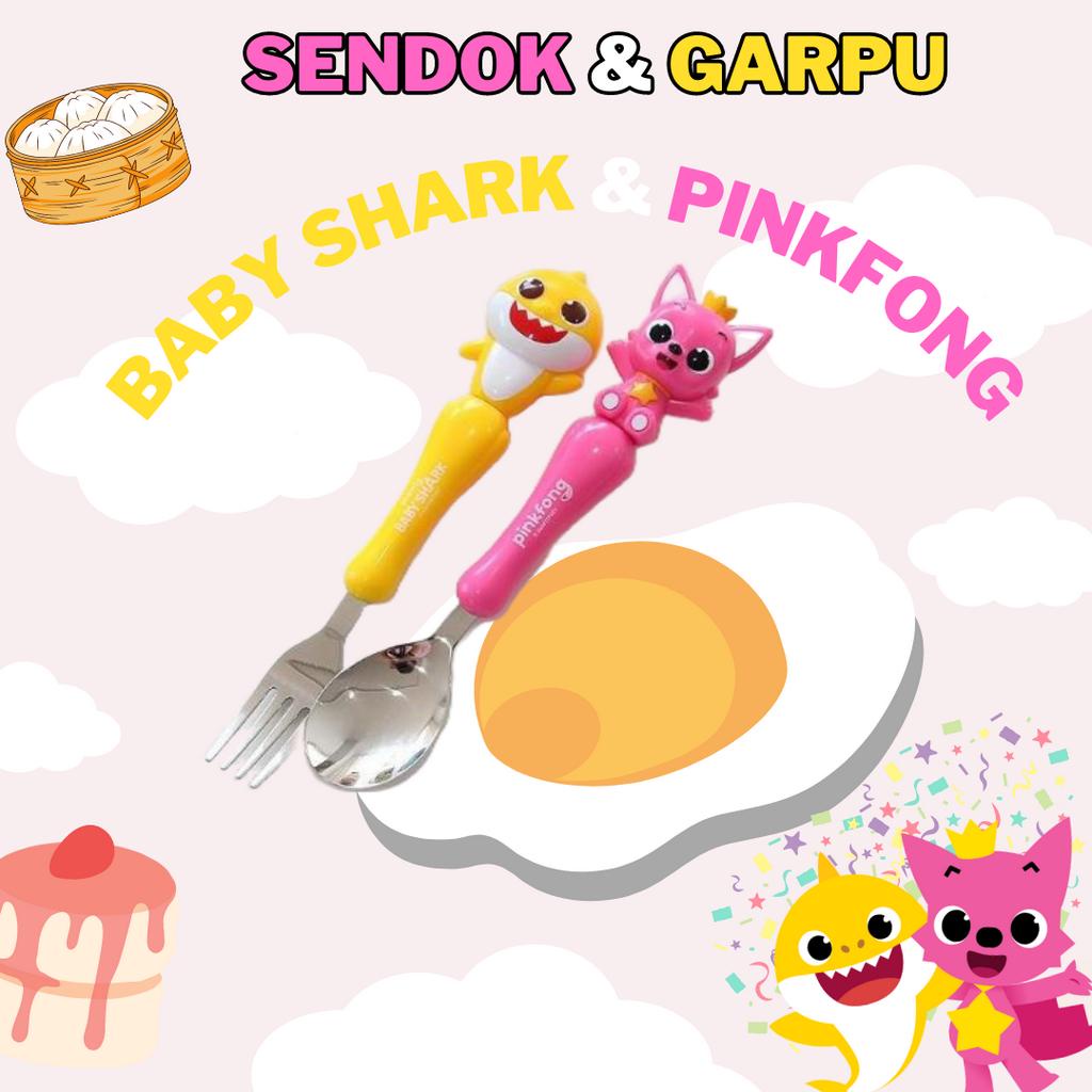 Cute pinkfong baby shark korean children's dining set fork spoon / anti ...