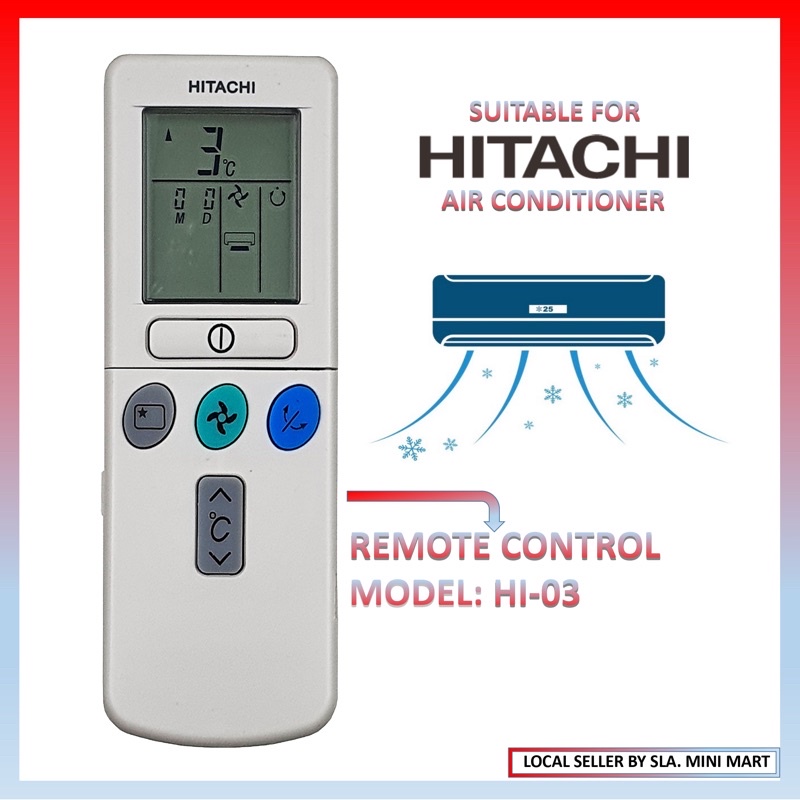 HITACHI AIRCOND REMOTE CONTROL HI-03 (FOR HITACHI REPLACEMENT) | Shopee ...