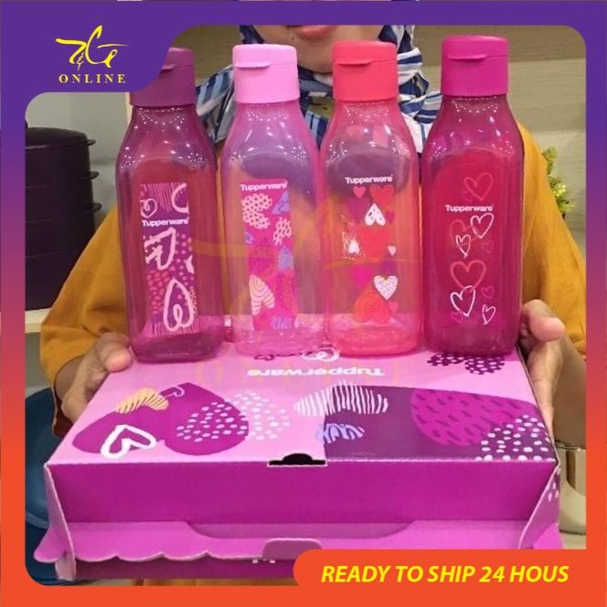 Tupperware 500ml Sweet Hearts Square Eco Bottle (4) Gift Set Hadiah Set Budak Reka Design Botol ...