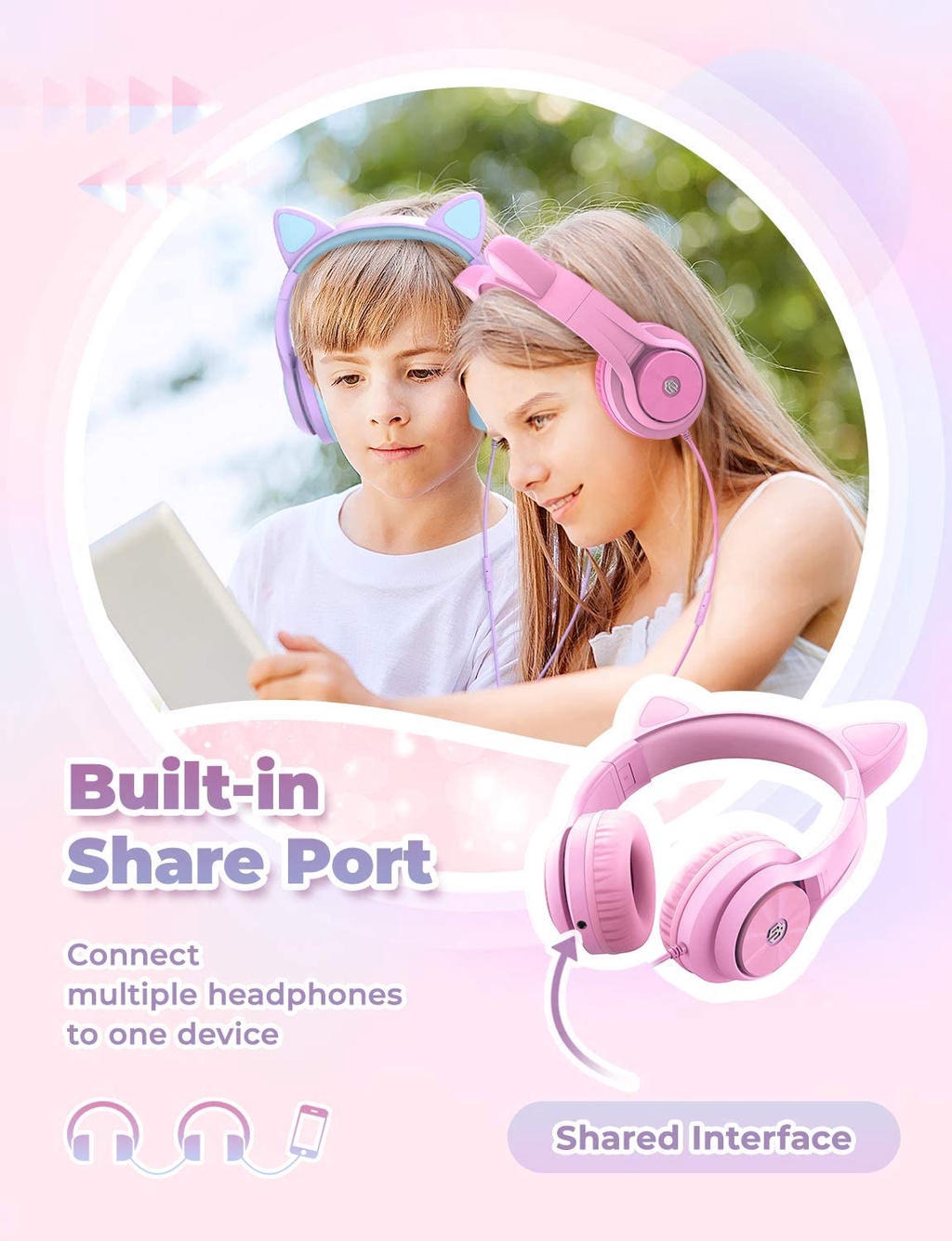 iClever HS20 Wired Kids Headphones -Shareport- 94dB Volume Limited, Foldable Over-Ear Headphones ...
