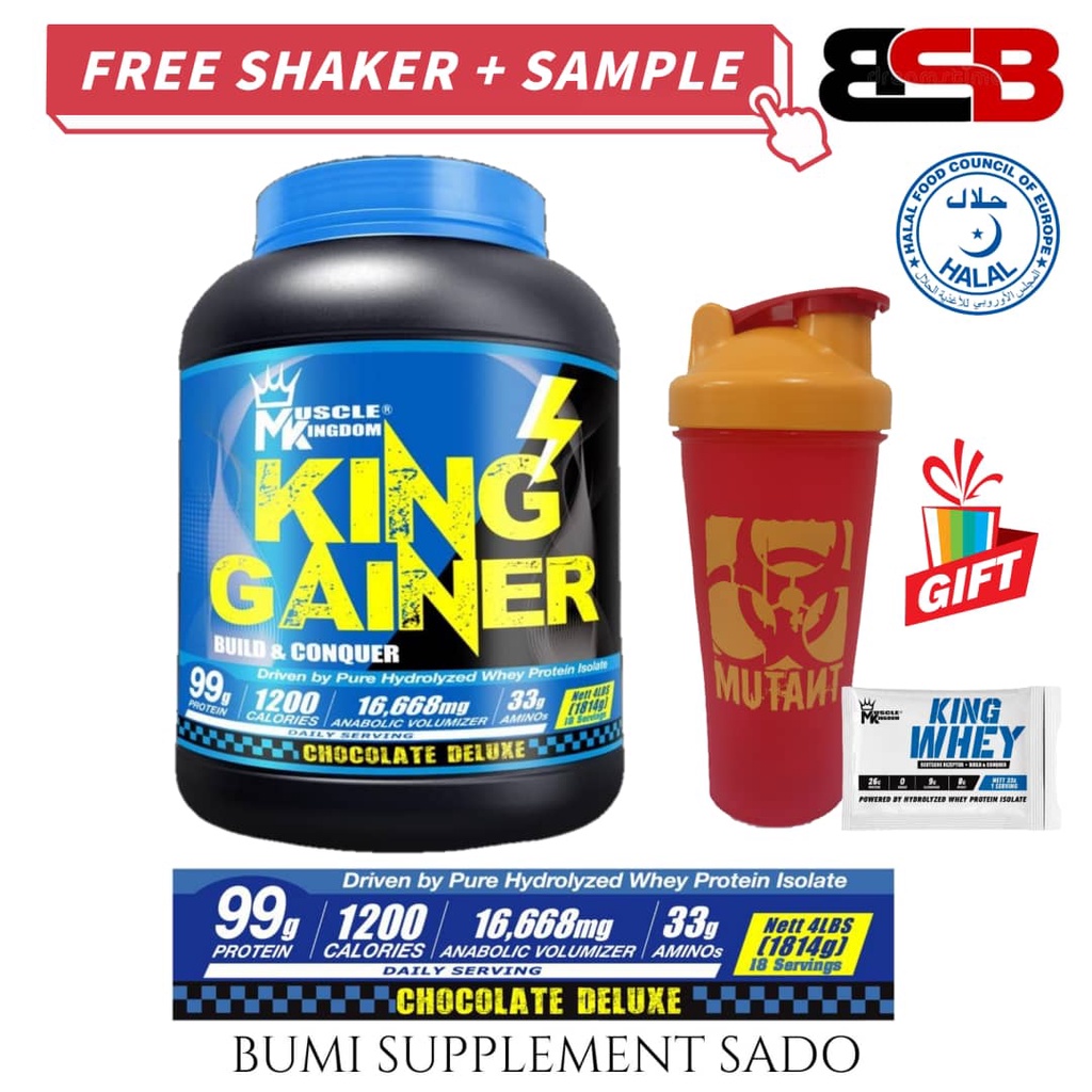 Muscle Kingdom King Gainer 4Lbs (Free Shaker + Sample)Weight Gains,Tambah Berat,Halal,Muscle ...