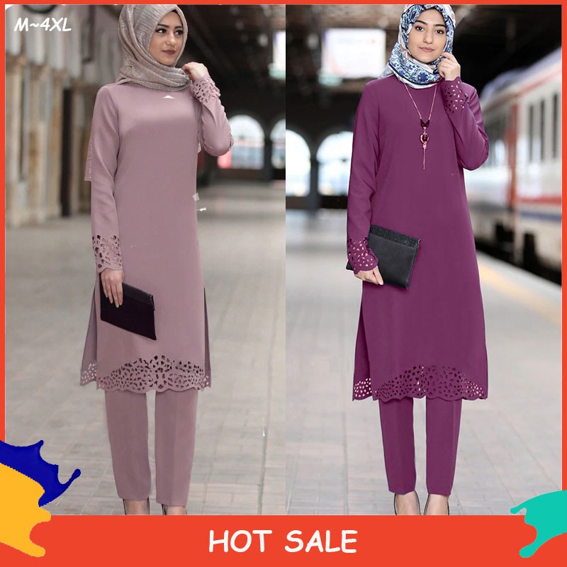 2 Pcs Suit Baju Raya 2021 Jubah Muslimah Suit Set Warda Lara Pakaian ...