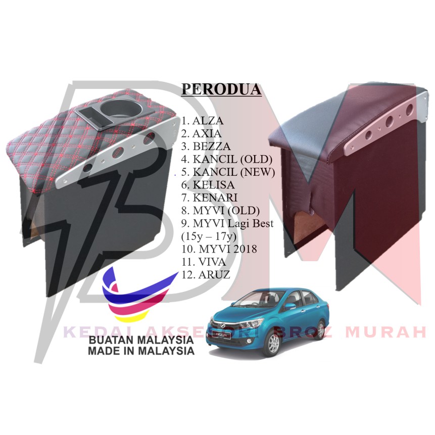 Perodua BEZZA High Quality Armrest Console Box with Drink Holder PVC ...