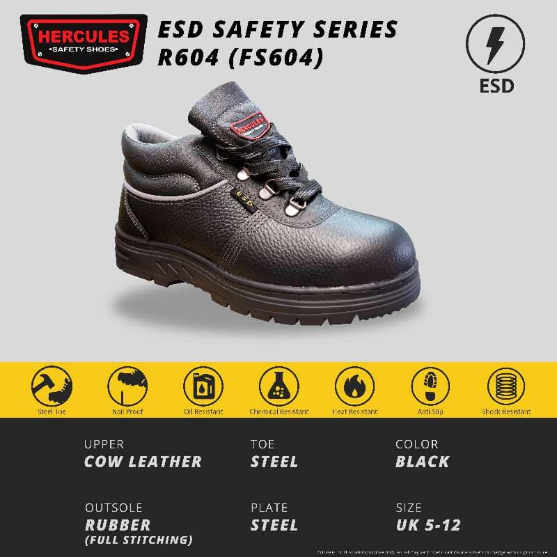 [READY STOCKS] HERCULES ESD SAFETY SHOES BOOT COW LEATHER 604 / SAFETY ...