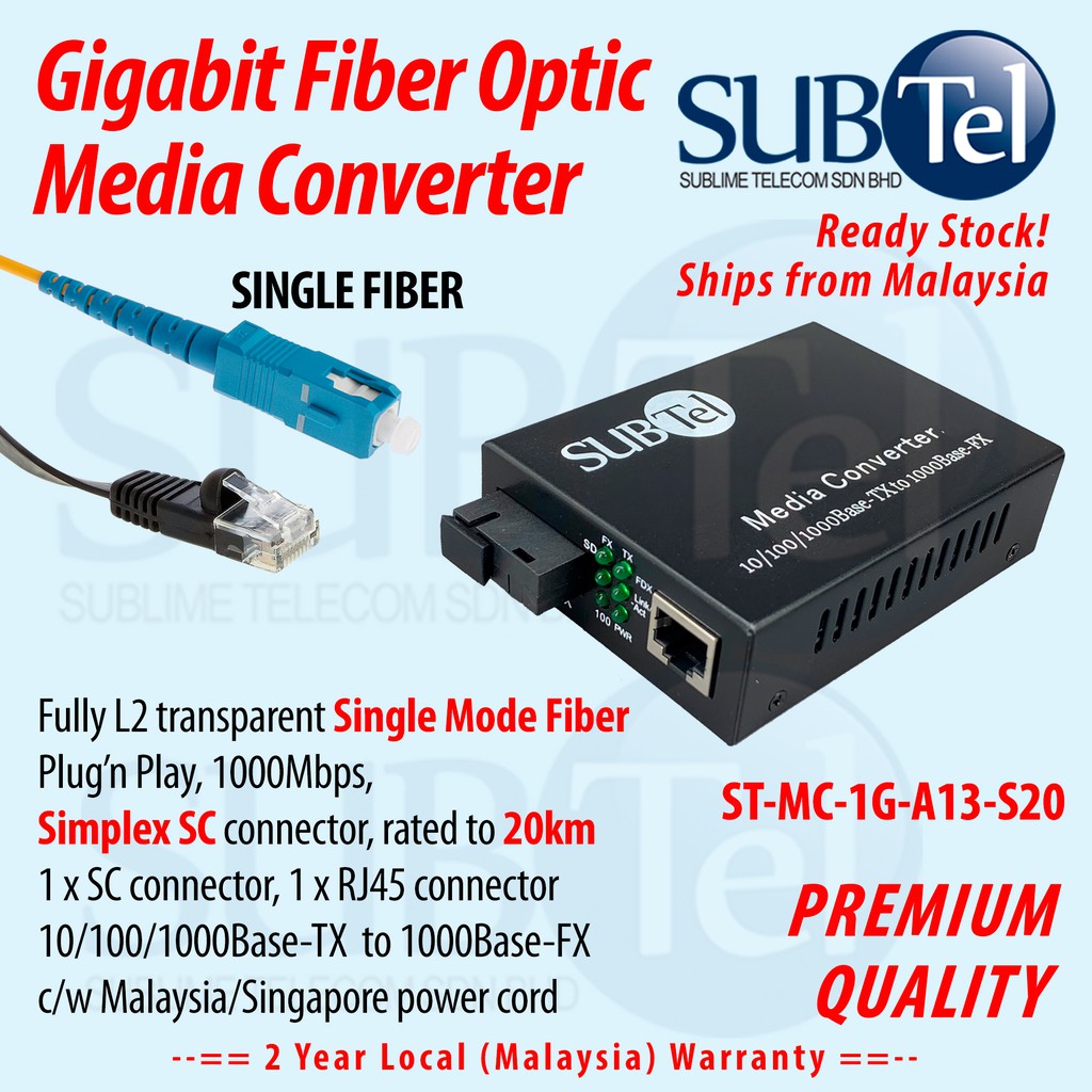 SUBTel ST-MC-1G-S2-MM 1G 20km 2km Multi Mode Fiber Optic Gigabit Media ...