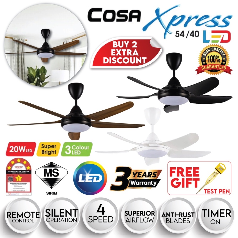 [NEW 2022] Alpha Cosa Xpress LED 54"/40" 3 Color LED Remote Ceiling Fan ...