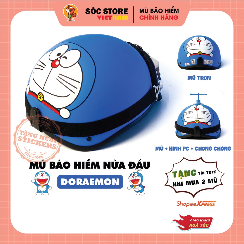 1/2 half-head helmet printed with doraemon pilot glasses Soc Store ...