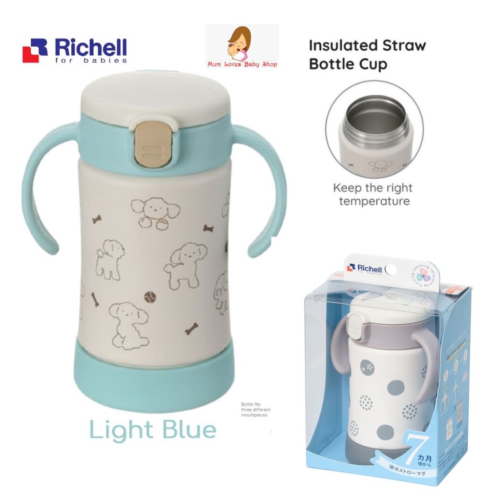 Richell TLI Stainless Steel Straw Bottle Mug 300ml | Shopee Malaysia