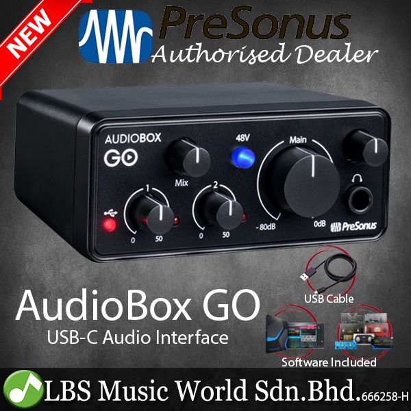 PreSonus AudioBox Go 2x2 USB C Audio Interface with Recording Software ...