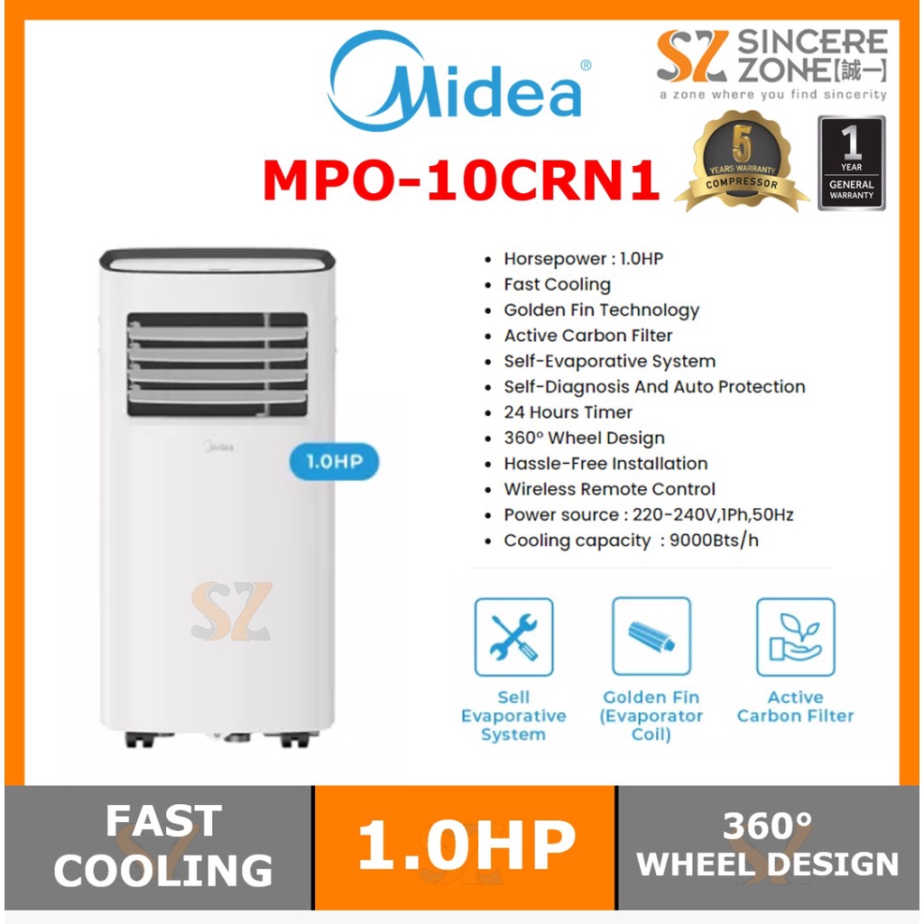 Midea MPO10CRN1 1.0hp Portable Air Cond MPO-10CRN1 Air Conditioner ...