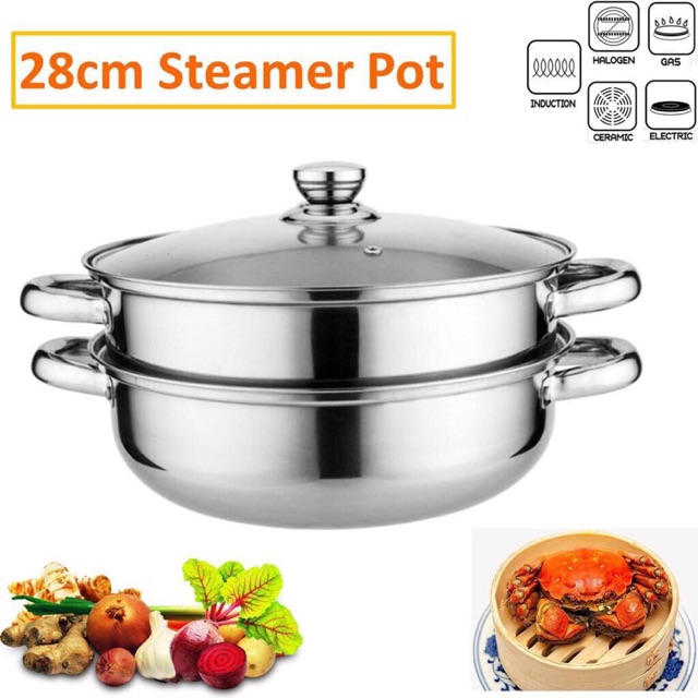 Imported 28cm Quality 2 Tier Stainless Steel Steamer Pot Steamboat Cook Periuk Masak Pengukus ...