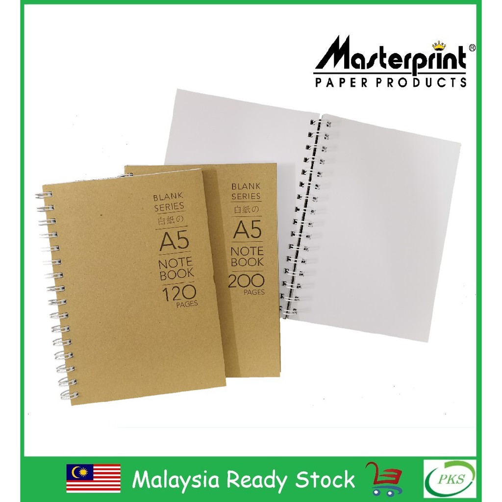 A5 Size Blank Notebook 100gsm 120/200 Pages Plain Note Book (Masterprint BS-120/200-A5) | Shopee ...