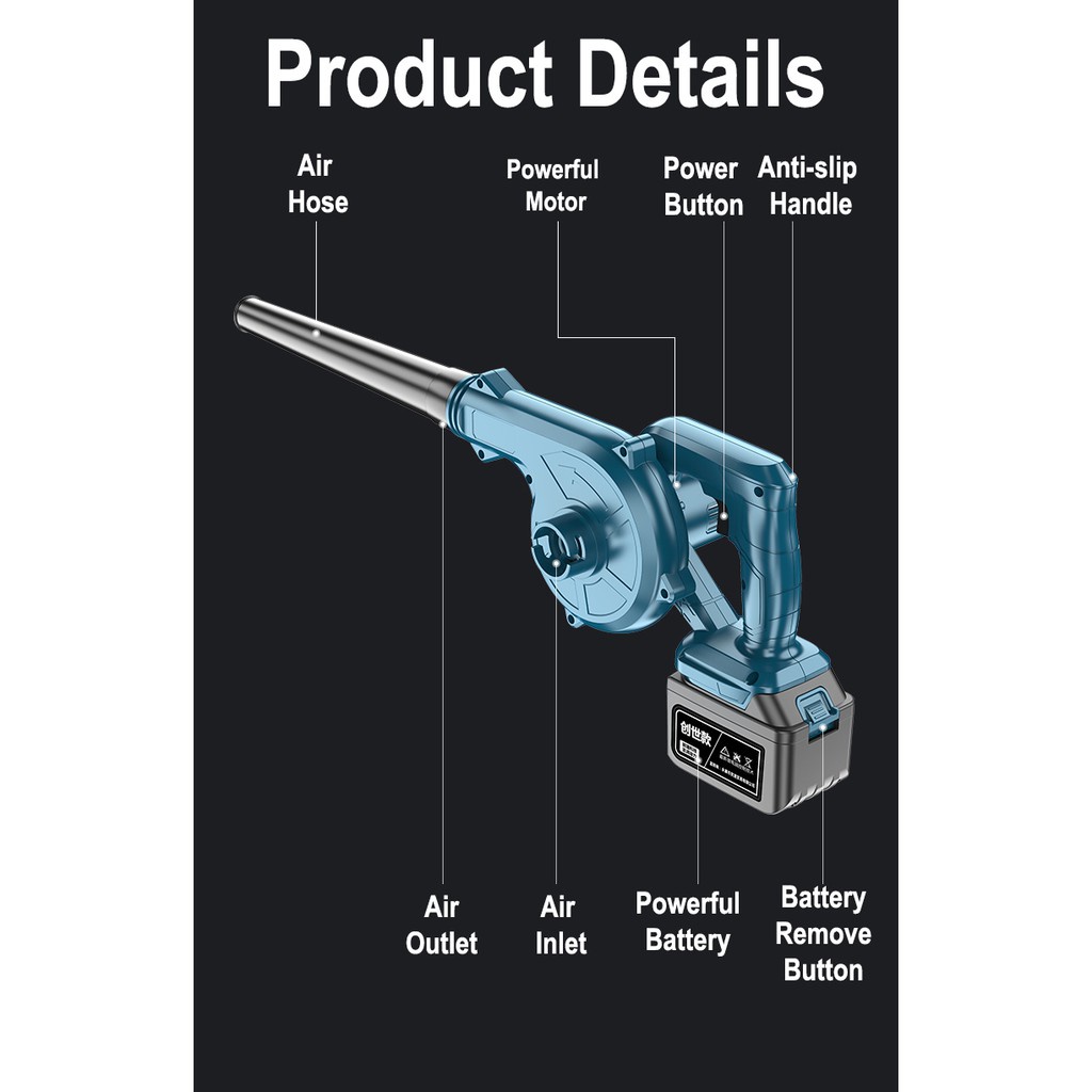 JNJ Technology 2-in-1 Cordless Electric Blower & Vacuum Variable Speed ...