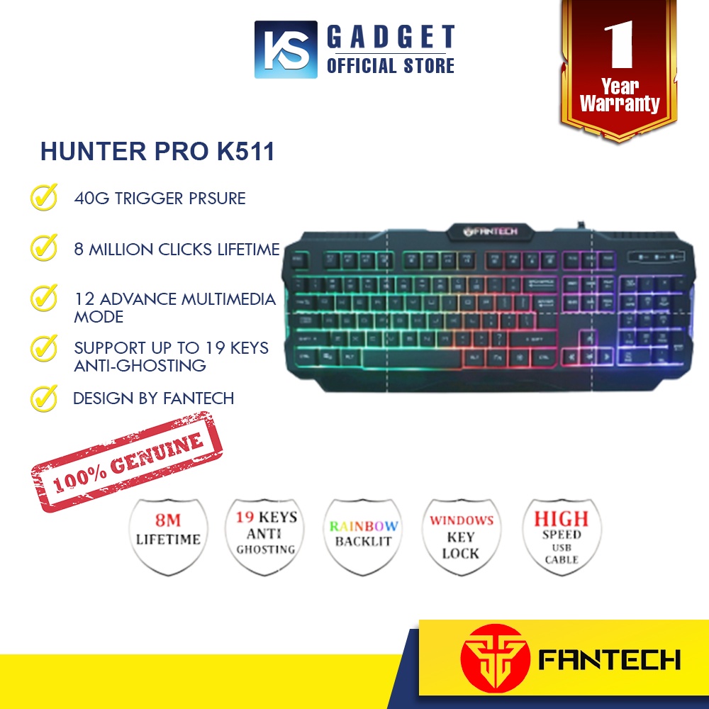 FANTECH K511 Hunter Pro Gaming Keyboard [Membrane Keyboard/Rainbow Backlit] | Shopee Malaysia