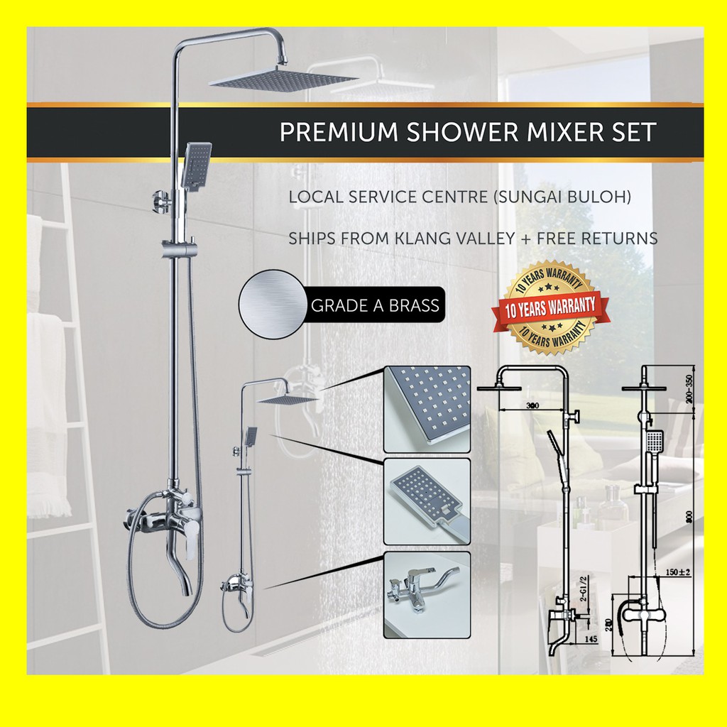 Alfred Victoria UK - Premium 8" Square Exposed 3-Way Shower Set - Rain ...