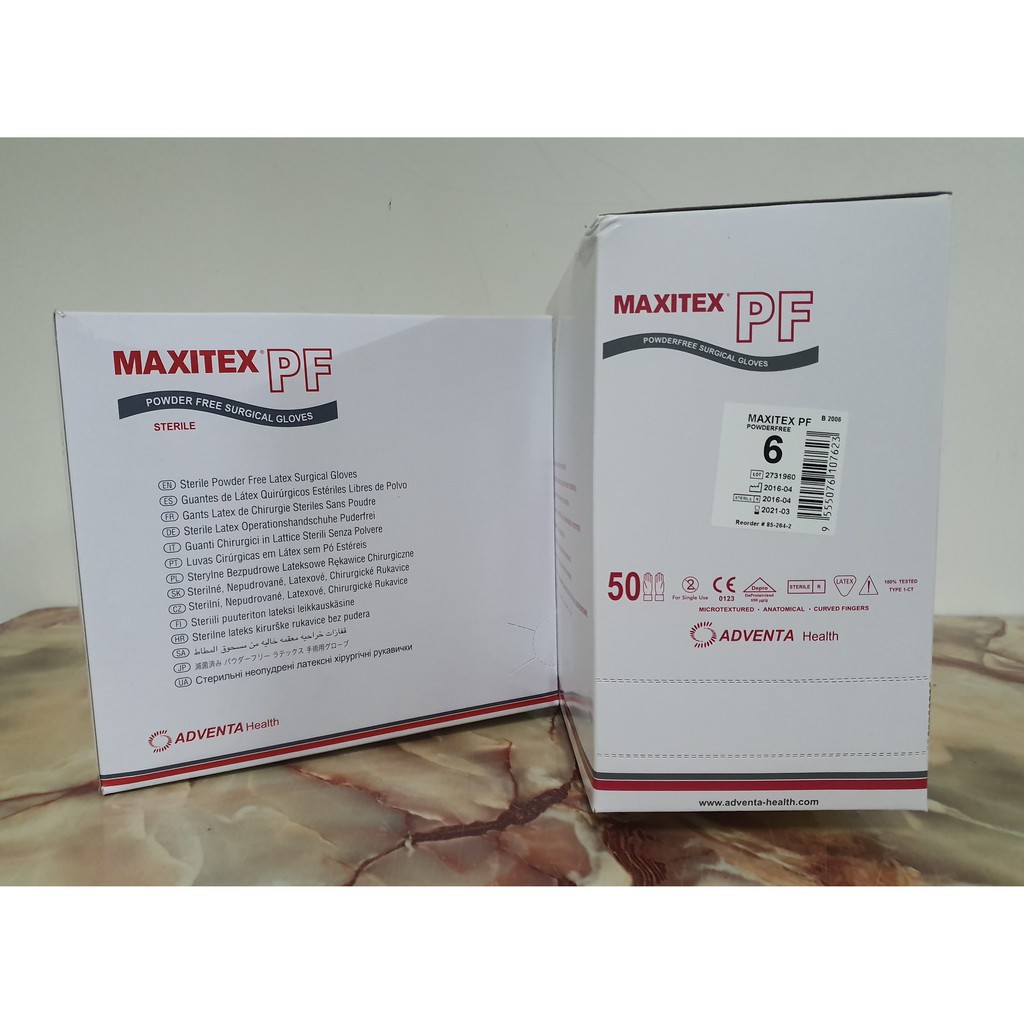 Adventa Maxitex Sterile Surgical Gloves, Powderfree, 50 pairs/box (6.0 ...