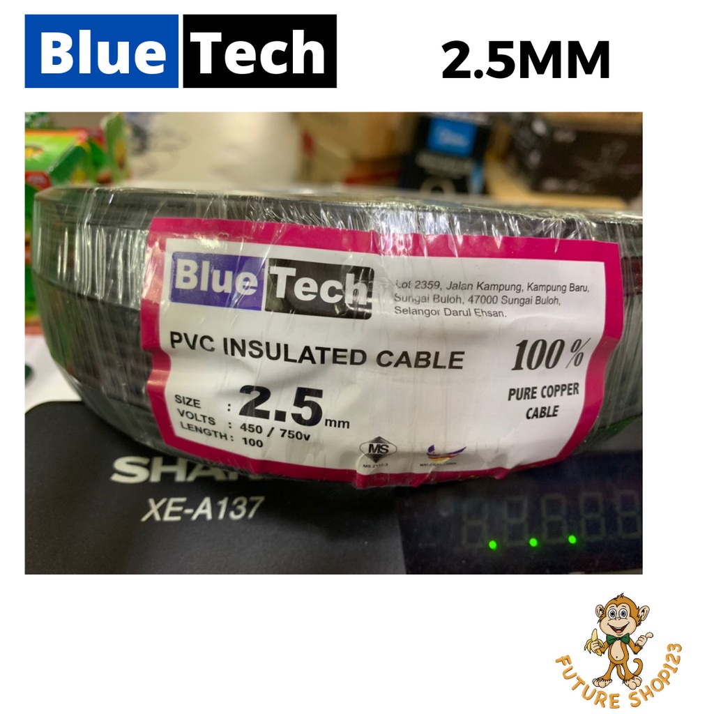 BlueTech 2.5mm PVC Insulated Cable 100% Pure Copper Wiring Cable Sirim ...