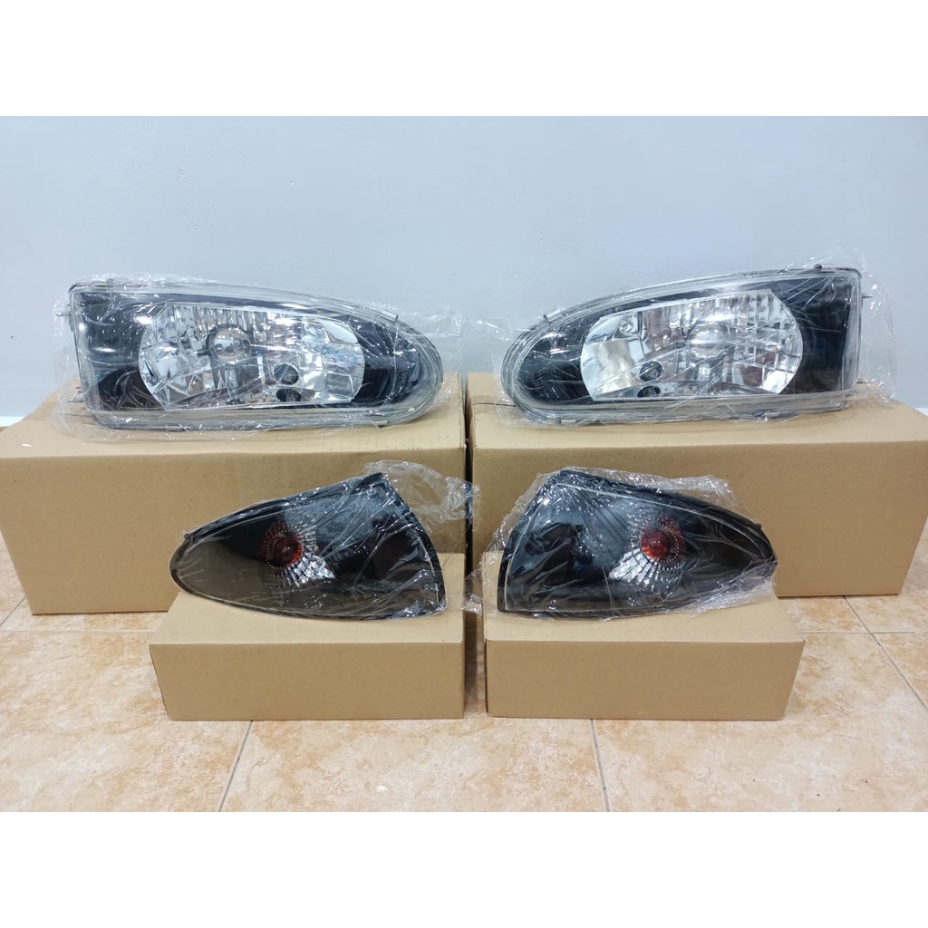 Head Lamp Proton Wira Crystal Smoke, Lampu Depan + Signal (4pcs ...