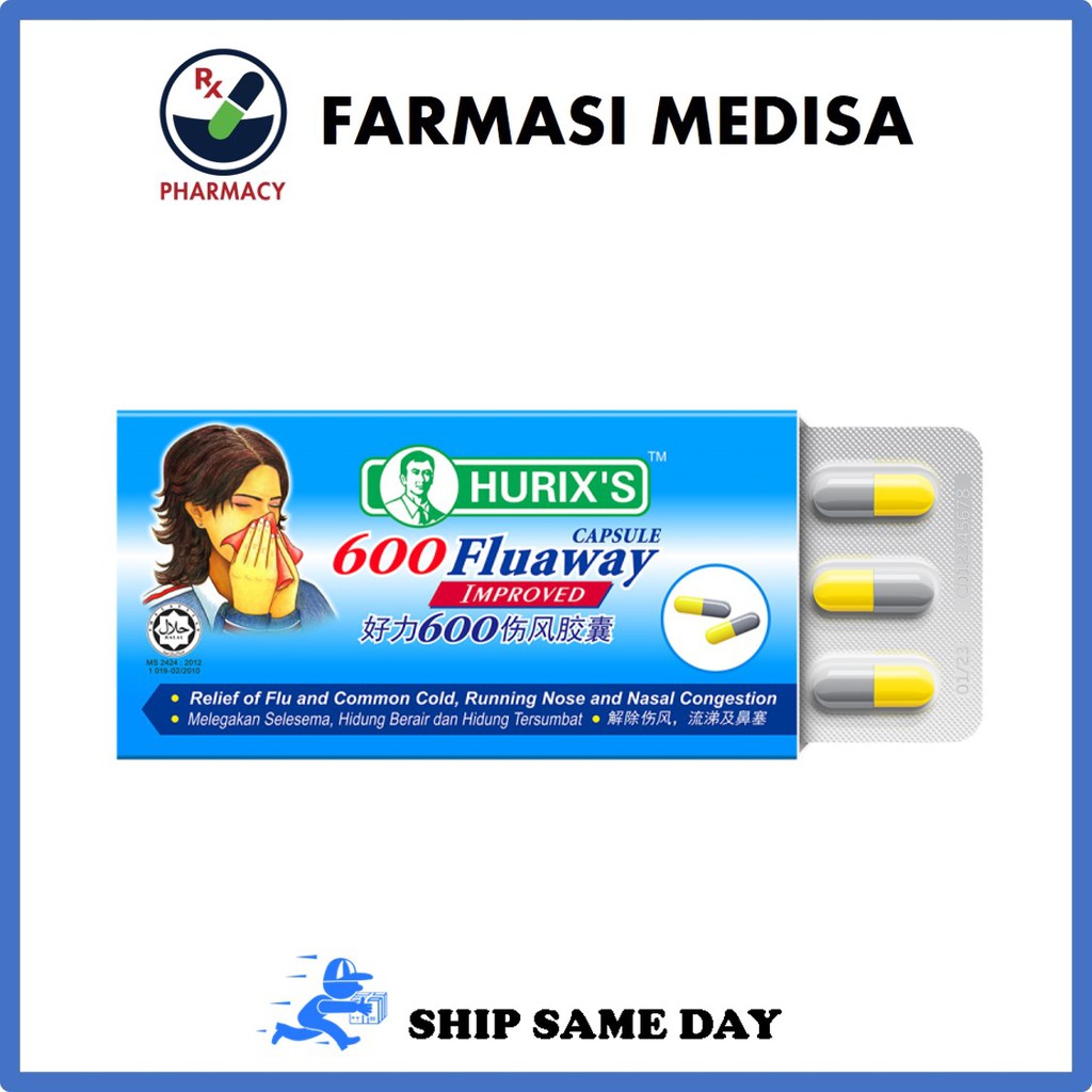 Hurix 600 Fluaway Improved Capsules 9s Flu, Cough, Nasal Congestion Ubat Demam, Selsema | Shopee ...