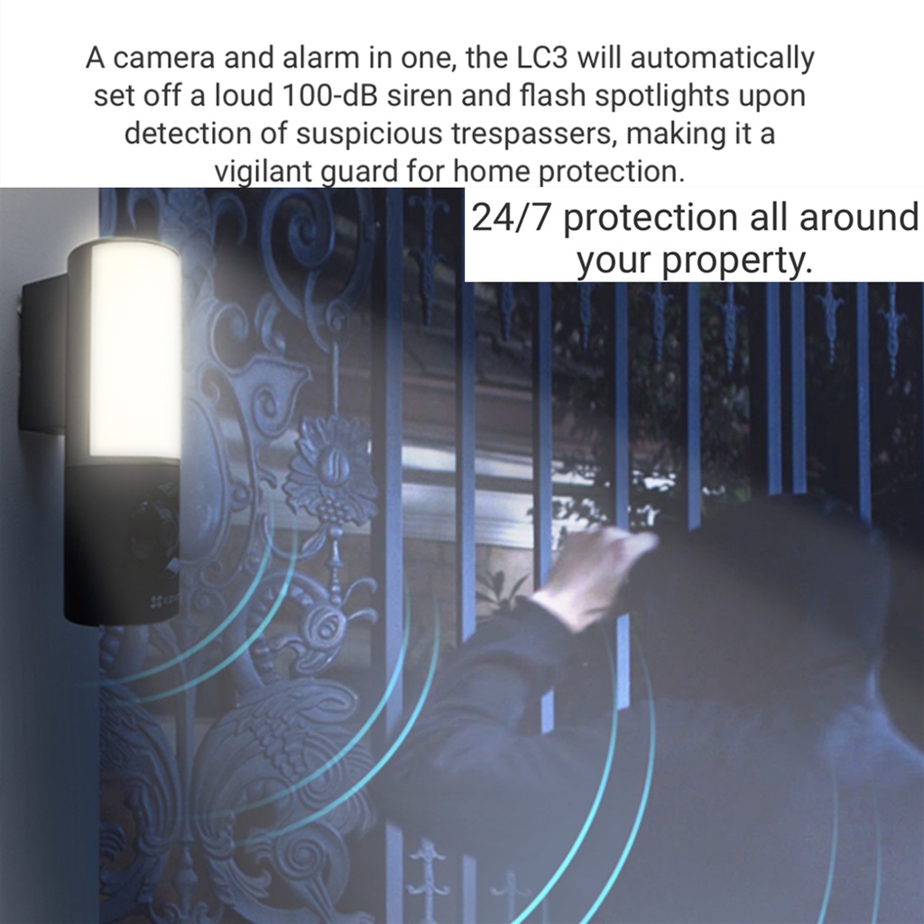 Ezviz LC3 4MP 2K Ai Smart Security Wall-Light Built-in Memory Outdoor ...