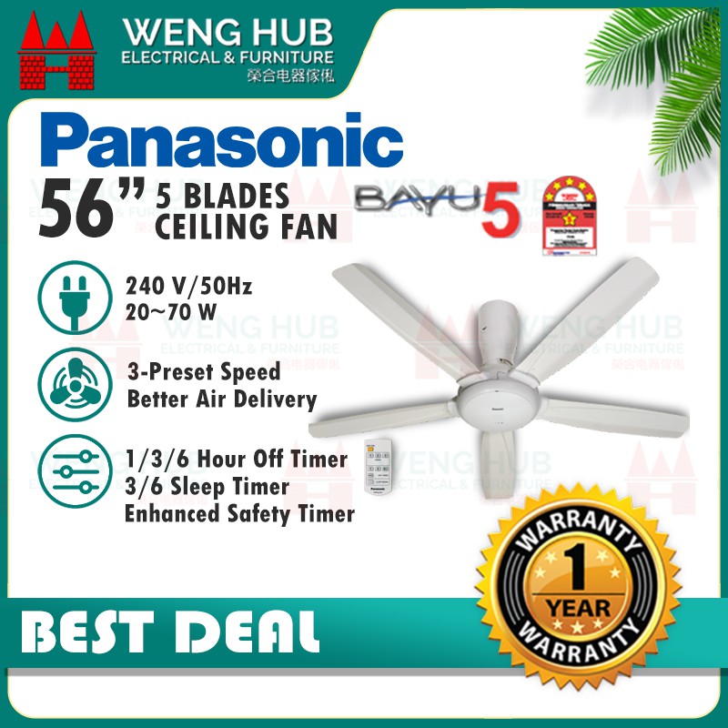 Panasonic Ceiling Fan 56'' 5 blades with Remote Controller F-M14DZV ...