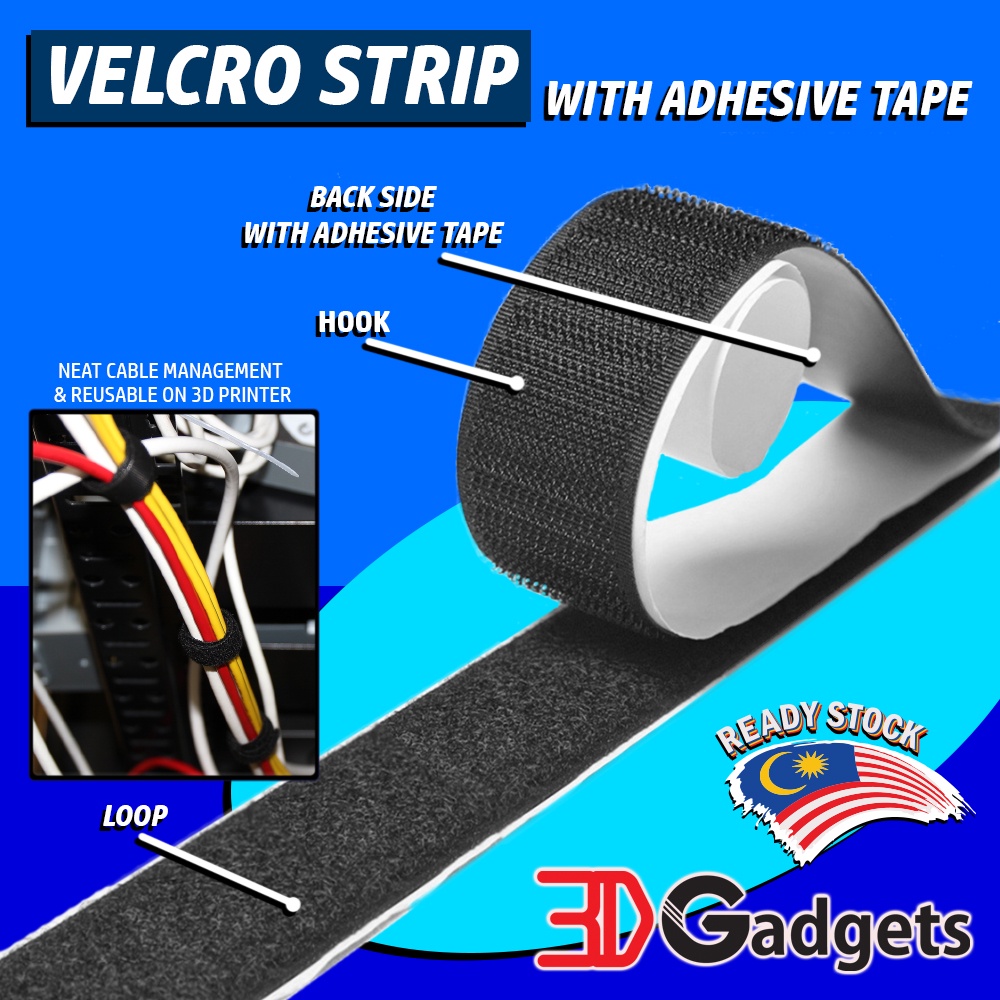 Velcro Strip Self Adhesive Tape 25mm Width 1 Meter Length Loop + Hook ...